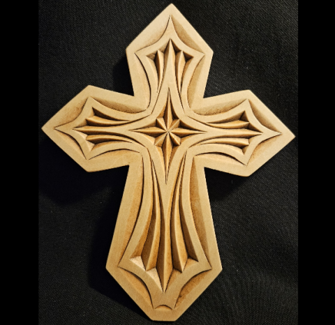 Basswood cross with pattern applied ready to carve - My Chip Carving